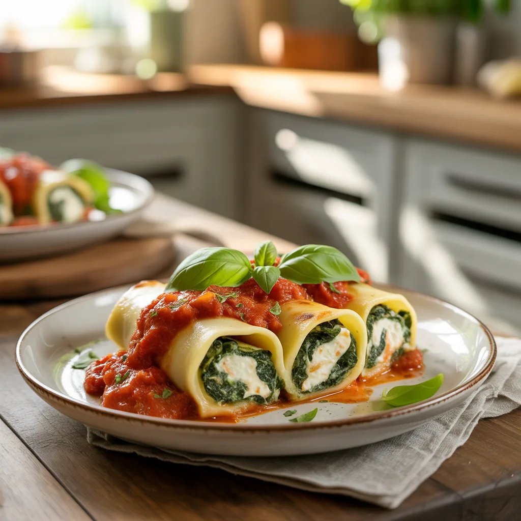 Baked Stuffed Pasta Rolls with Creamy Tomato Sauce - chefsavory.com