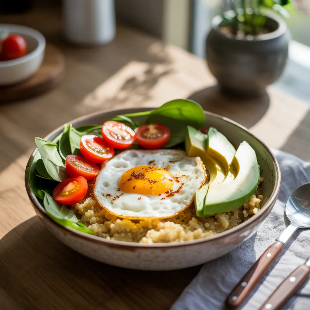 Savory High-Protein Breakfast Power Bowl with Quinoa & Eggs ...
