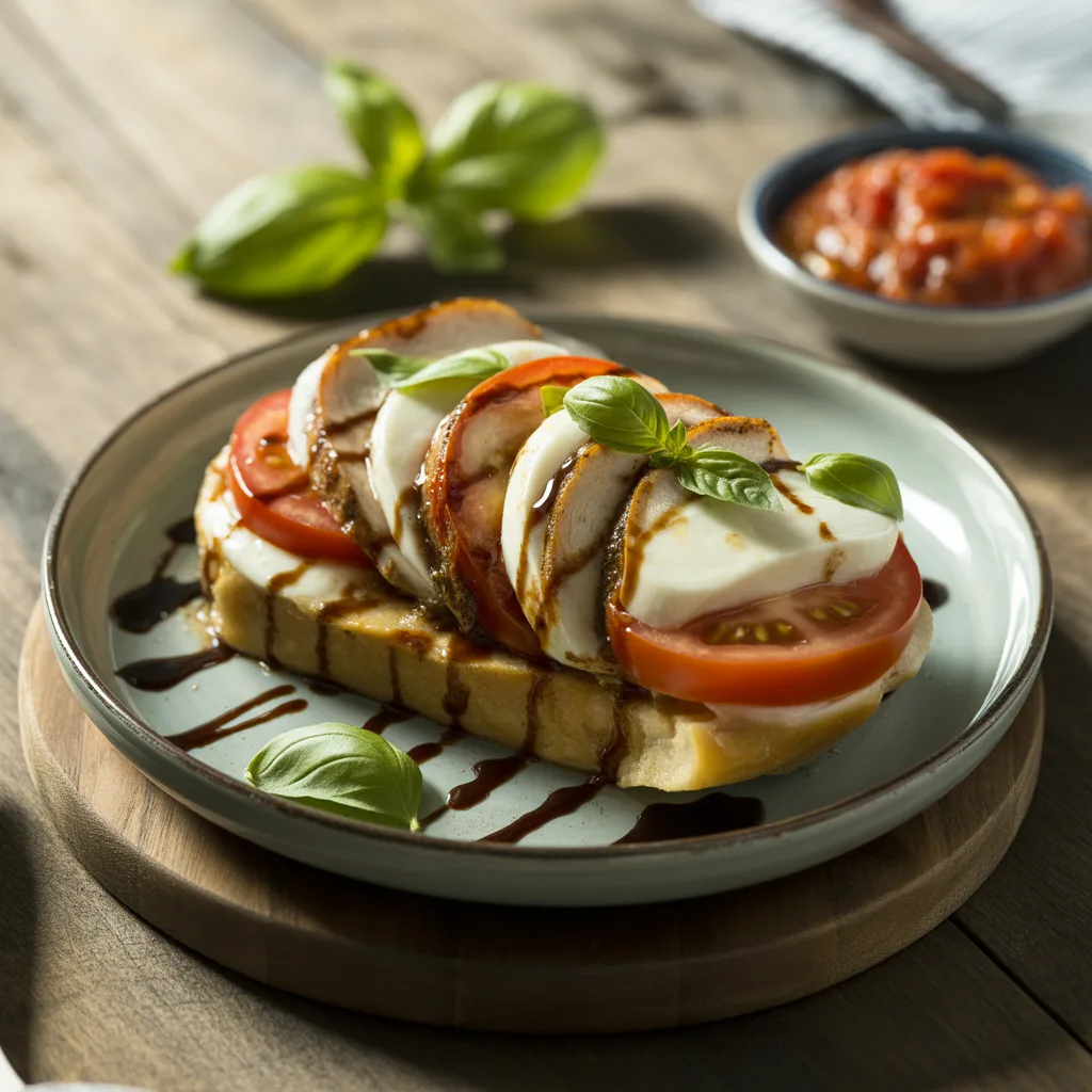 Baked Chicken Caprese Melt with Mozzarella and Basil - chefsavory.com